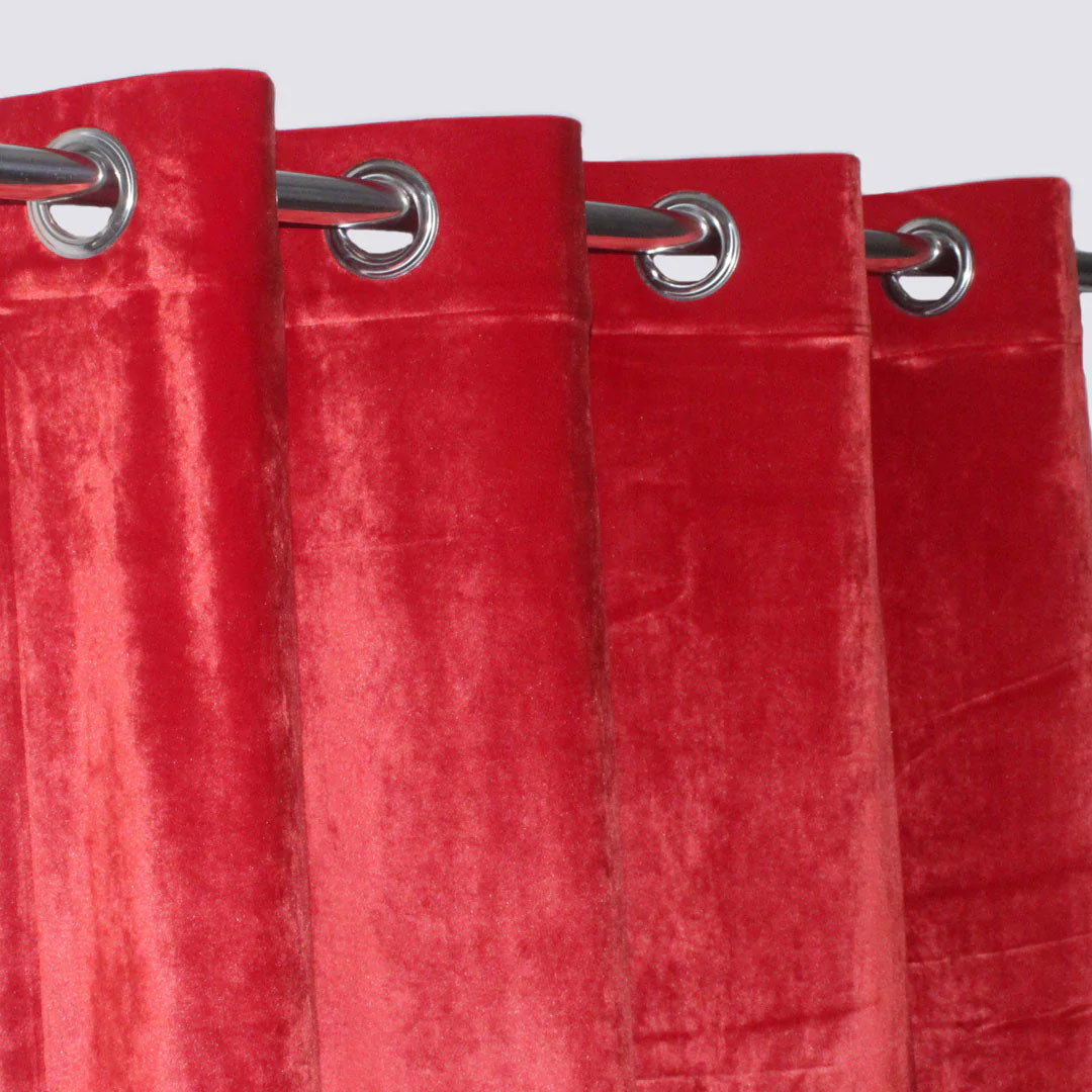 Pair Of Premium Red Velvet Eyelet Curtain – Shopizz.pk