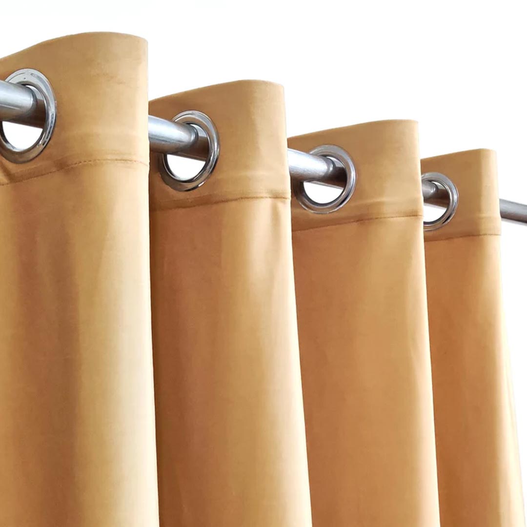 Pair Of Premium Khaki Velvet Eyelet Curtain – shopizz