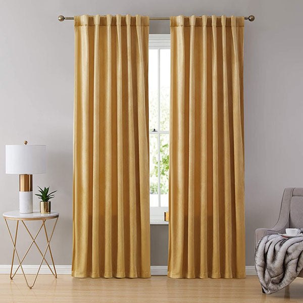 Pair Of Premium Mustard Velvet Eyelet Curtain – shopizz
